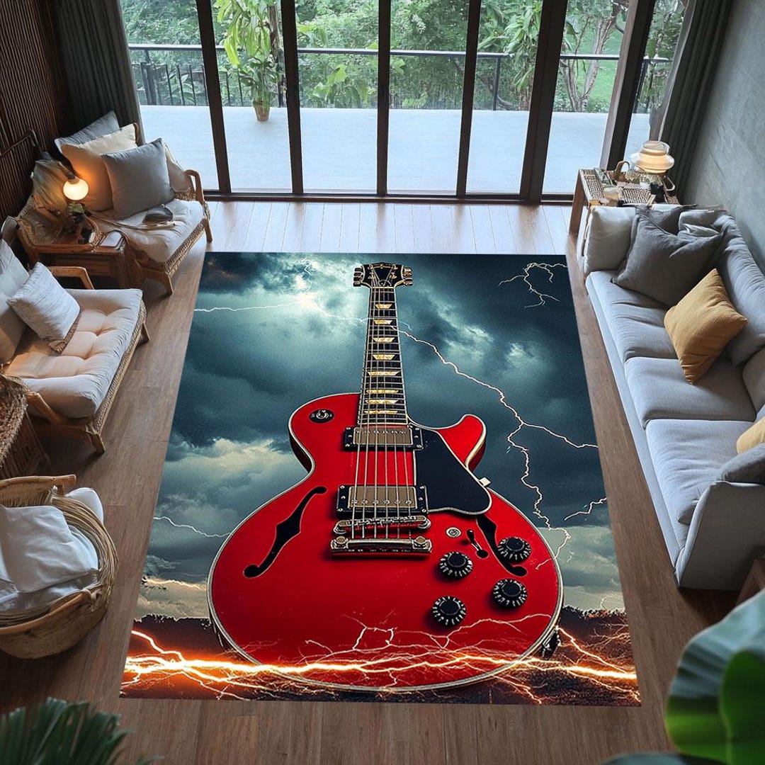Red Electric Guitar Rug: Rock and Roll Music Room Decor - Etsy