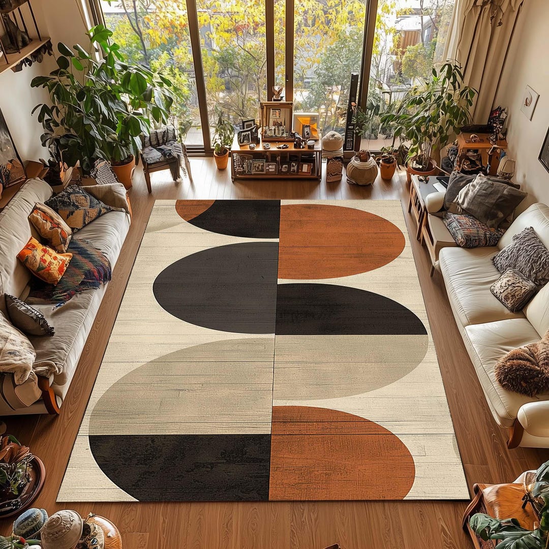 Mid Century Modern Rug – Geometric Abstract Retro Floor Carpet for ...