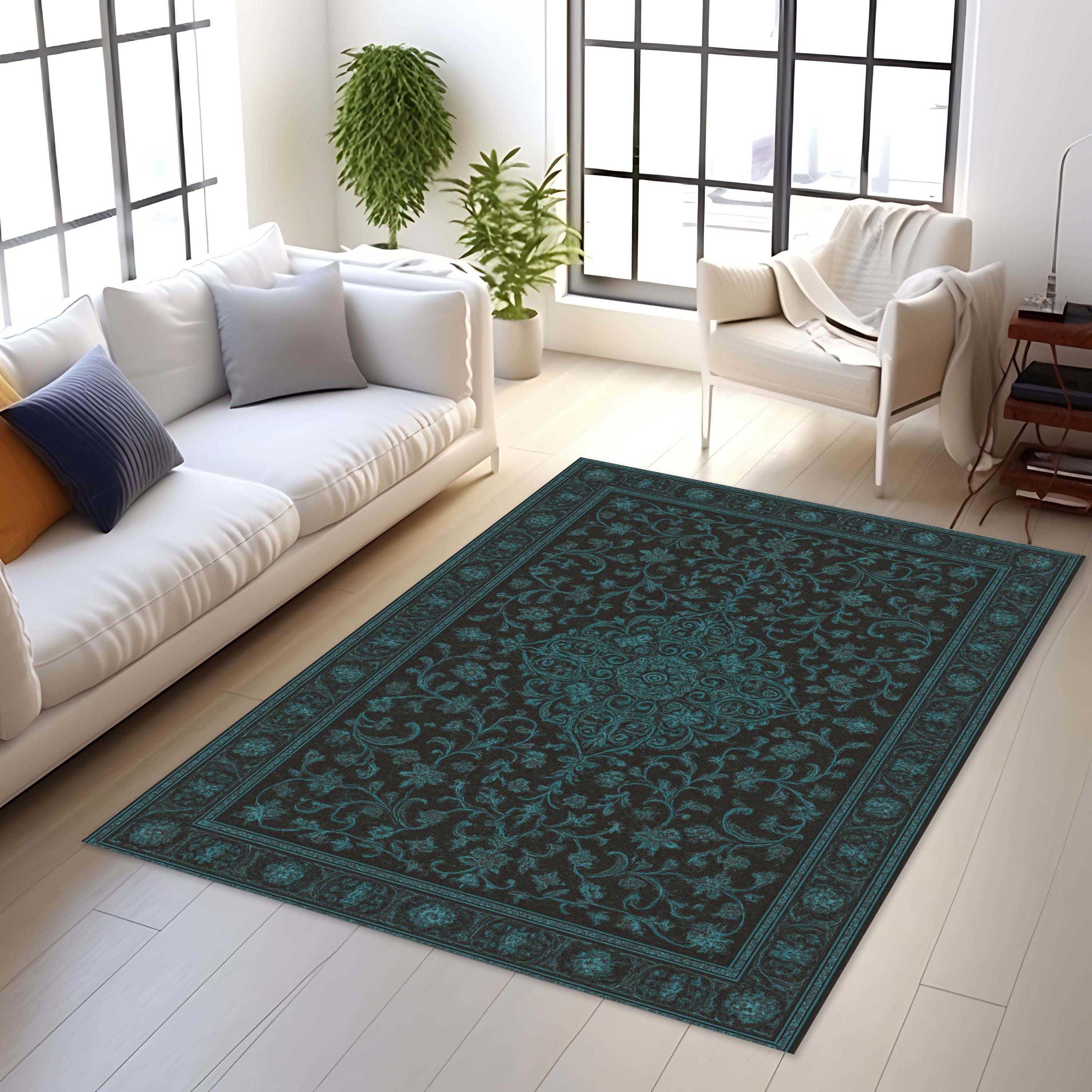 Dark Teal Oriental Rug: Vintage Persian Style, Gothic Bohemian Decor - Etsy