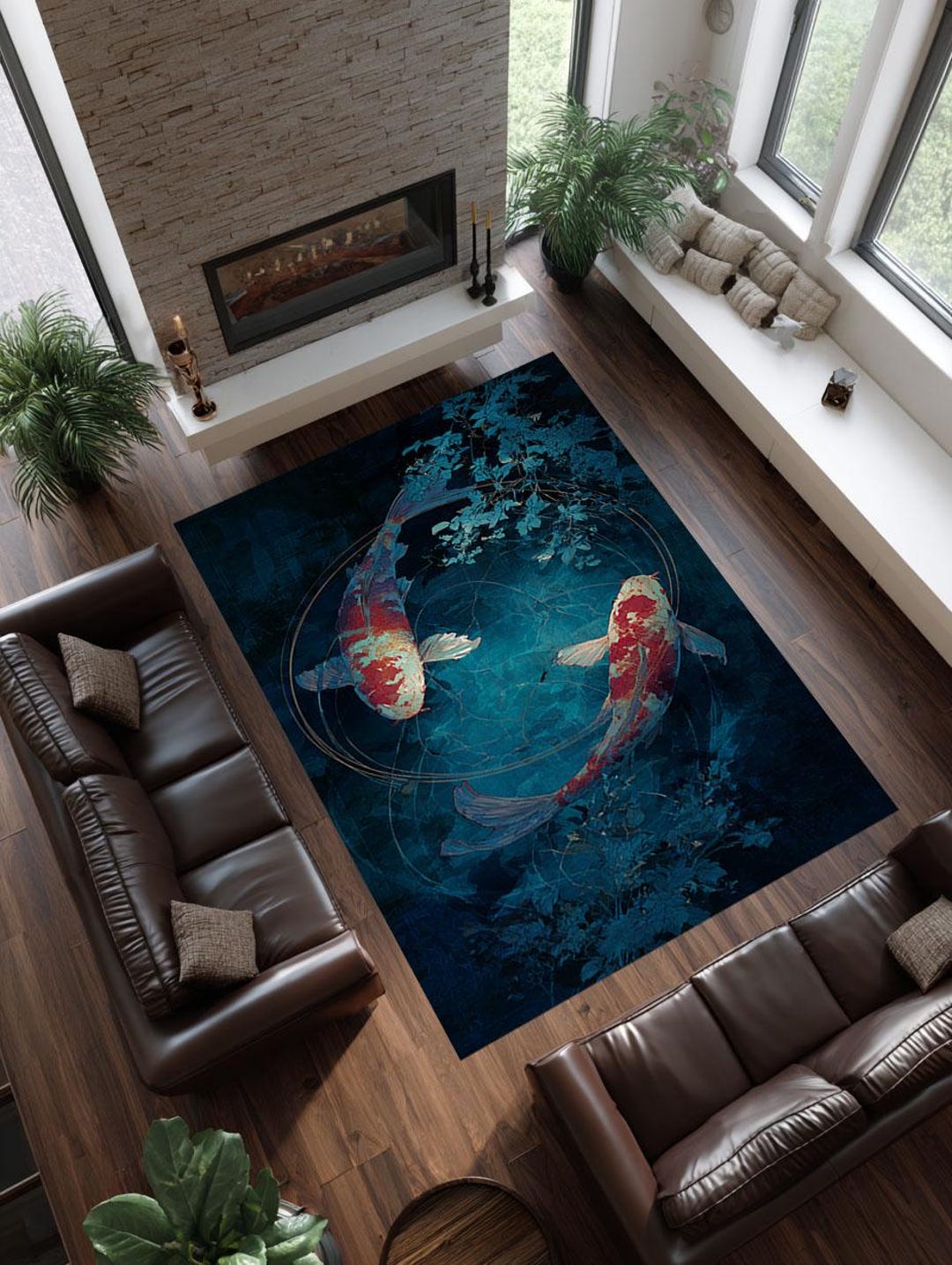 Koi Fish Rug – Japanese Zen Pond Art, Washable Carpet - Etsy