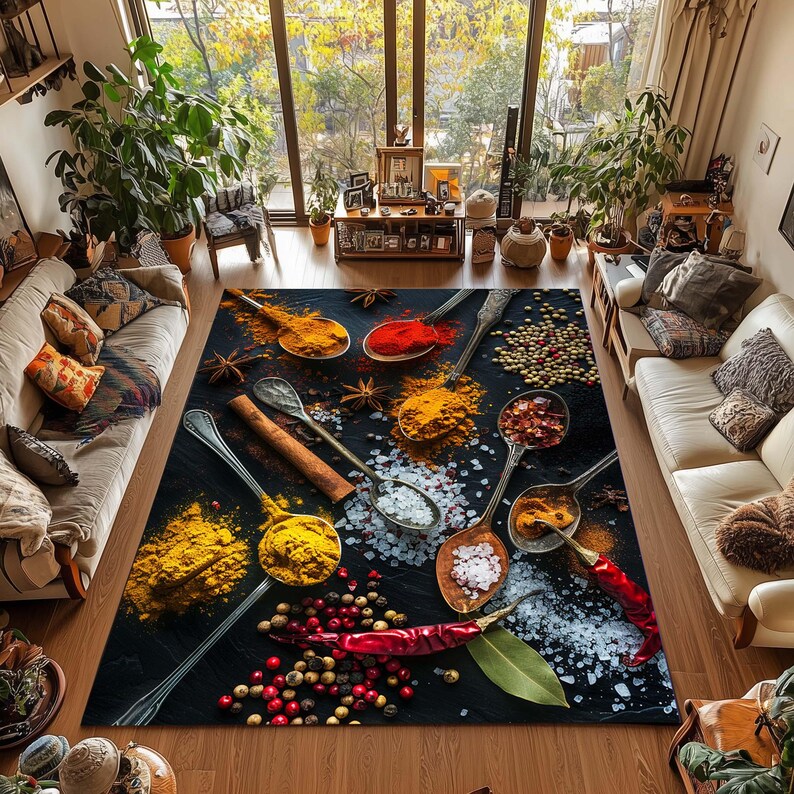 Colorful Spices Kitchen Rug: Vibrant Print, Non-slip, Machine Washable ...