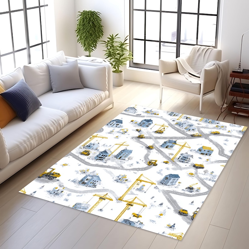Construction Play Rug: Washable Non-slip Kids' Playmat - Etsy