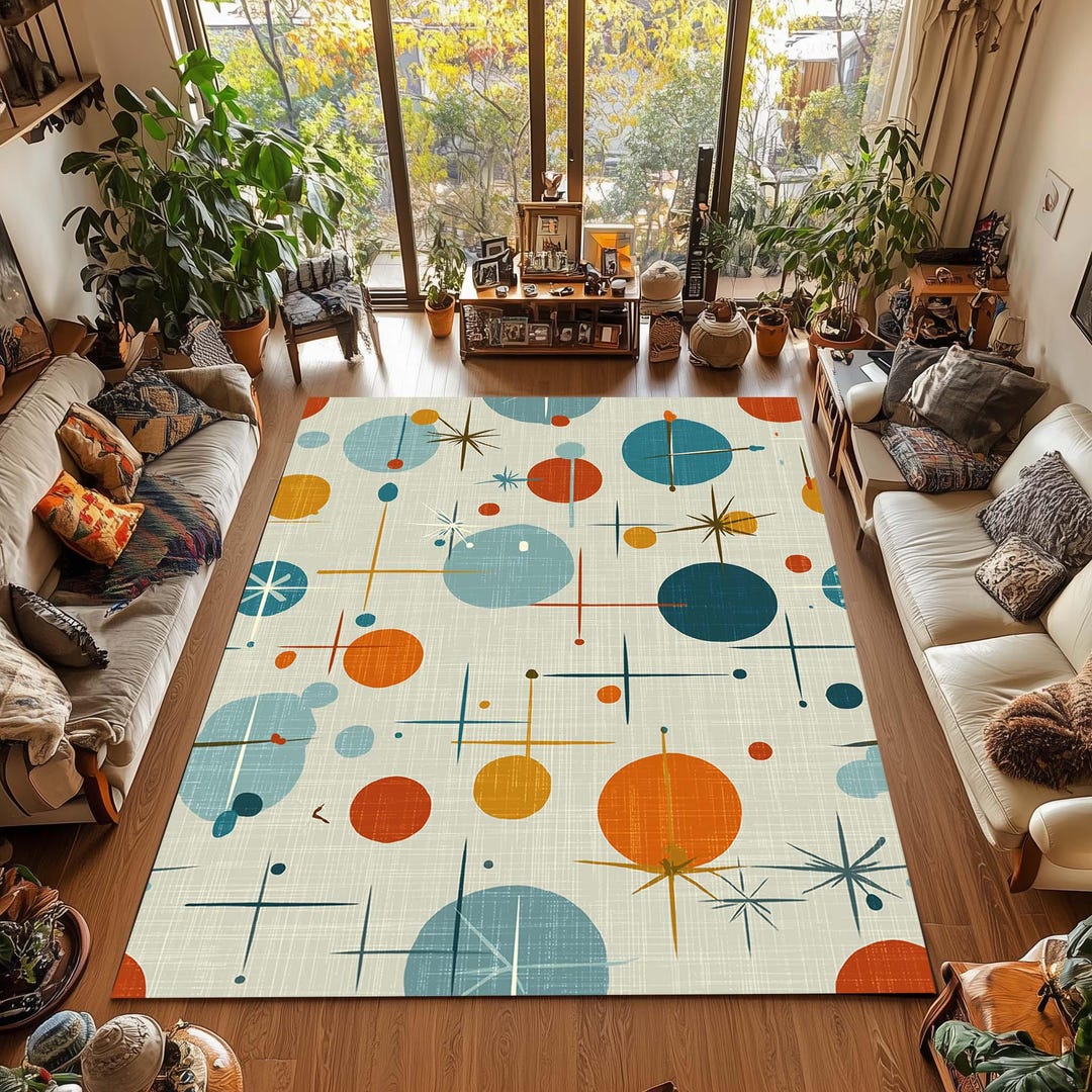 Mid-century Modern Atomic Starburst Rug: Colorful Retro Area Carpet - Etsy