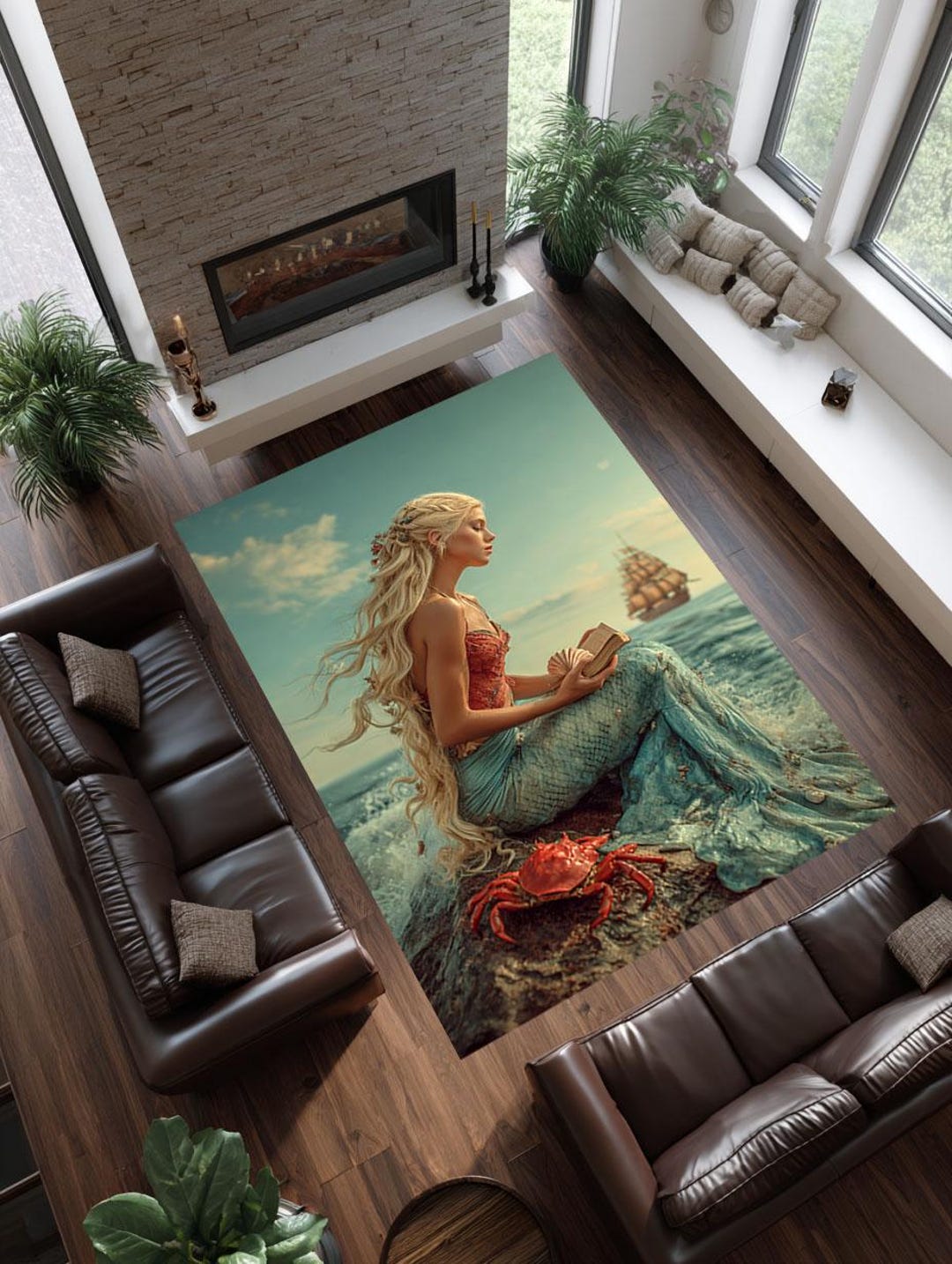 Mermaid Rug – Ocean Storybook Sea Maiden Carpet With Seashell Book ...