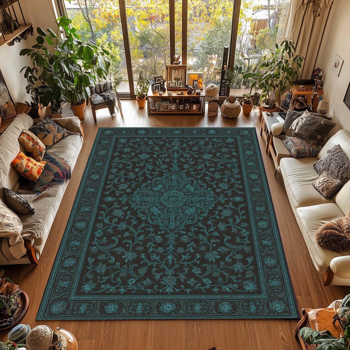 Dark Teal Oriental Rug: Vintage Persian Style, Gothic Bohemian Decor - Etsy