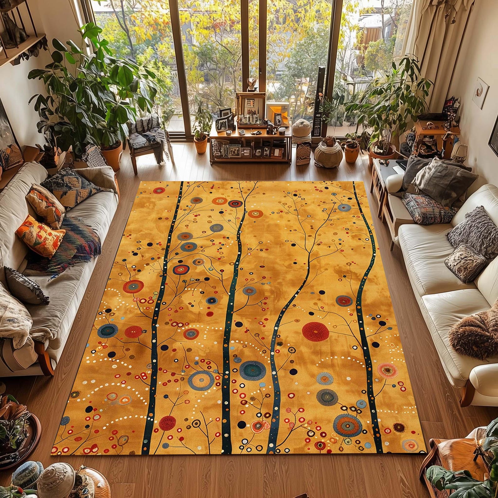 Gustav Klimt Inspired Botanical Rug: Bohemian Floral Art Carpet - Etsy