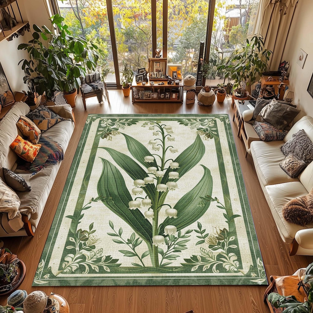 Lily of the Valley Rug: Vintage Botanical Cottagecore Carpet - Etsy
