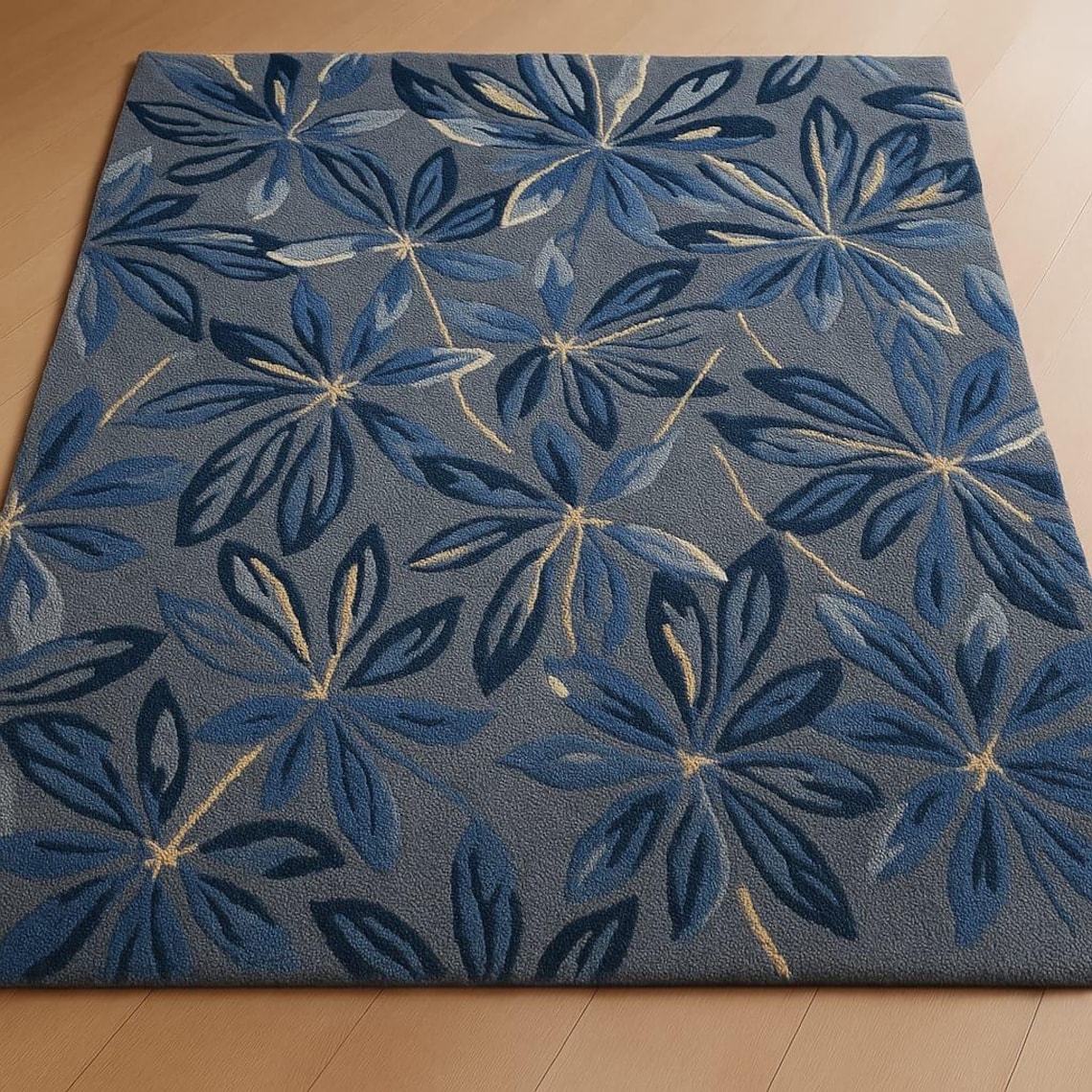 Blue Floral Tufted Rug: Modern Botanical Wool Blend Carpet - Etsy