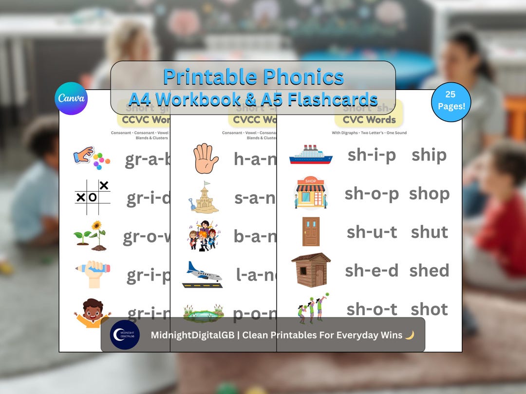 Printable Phonics Workbook: CVC, Digraphs, CCVC & CVCC Words (A4/A5 ...