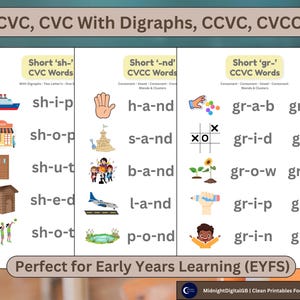 Printable Phonics Workbook A4 and A5 – CVC Words & Digraphs, CVCC and ...