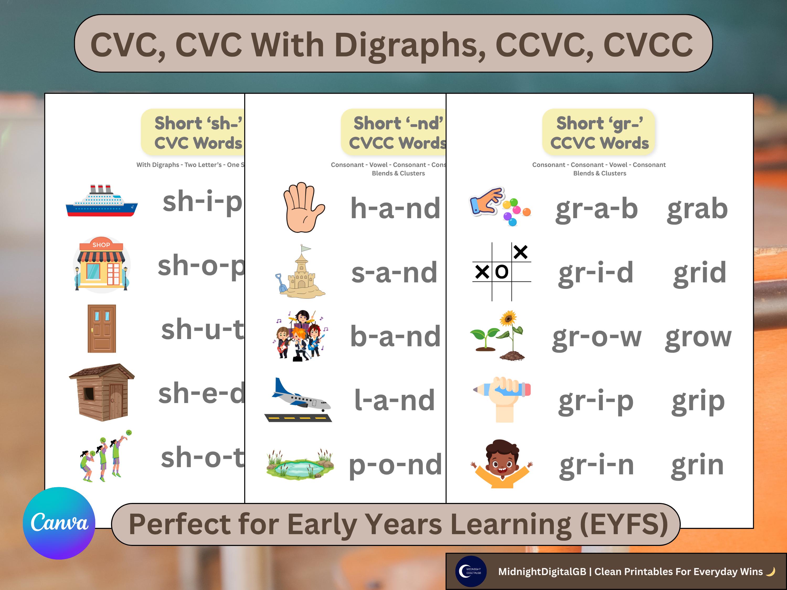 Printable Phonics Workbook: CVC, Digraphs, CCVC & CVCC Words (A4/A5 ...
