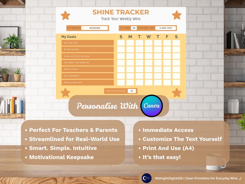 Printable Reward Chart – Editable Shine Tracker – Neutral Canva ...
