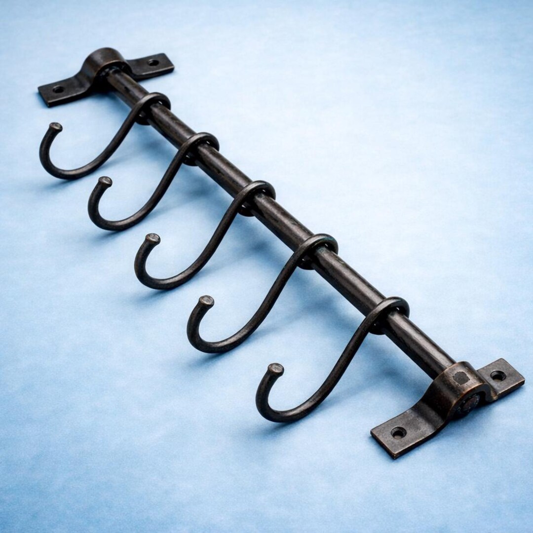 Hampton Iron Kitchen Rail – Rustic Utensil Hook Rack, Blacksmith Style ...
