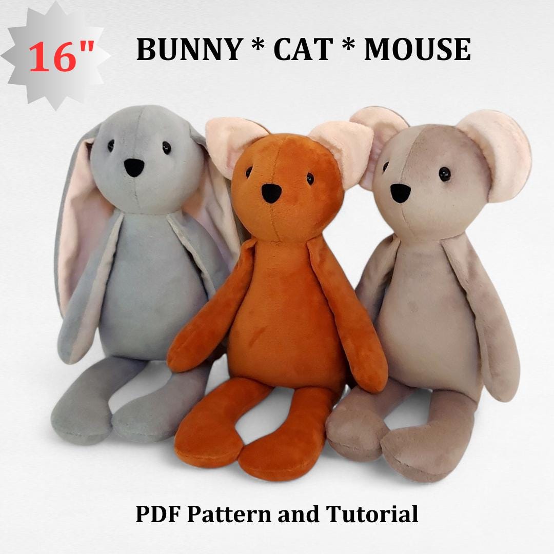 Bunny, Cat, Mouse Plush Sewing Pattern: Easy DIY Stuffed Animals (PDF ...