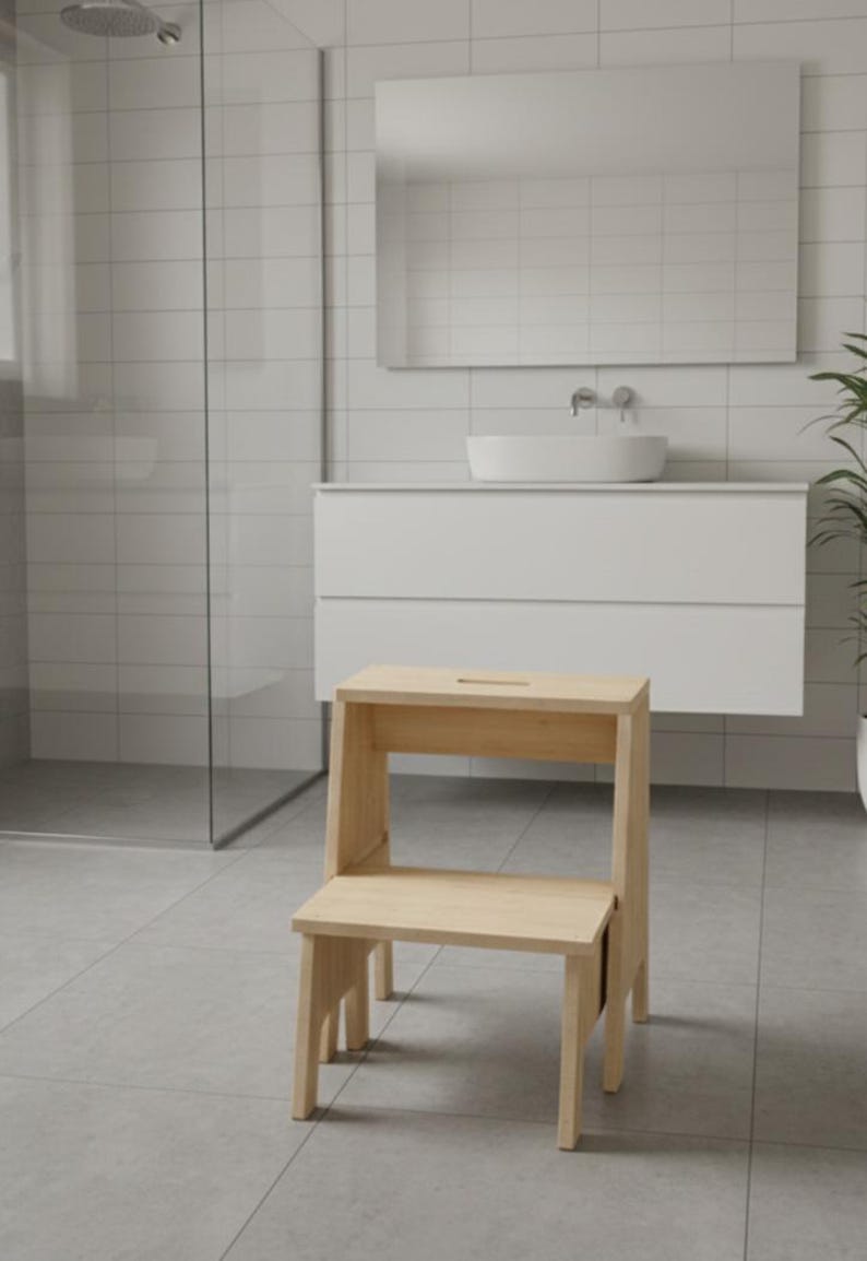 Minimalist Two-tier Wooden Step Stool | Kitchen Helper Stand - Etsy