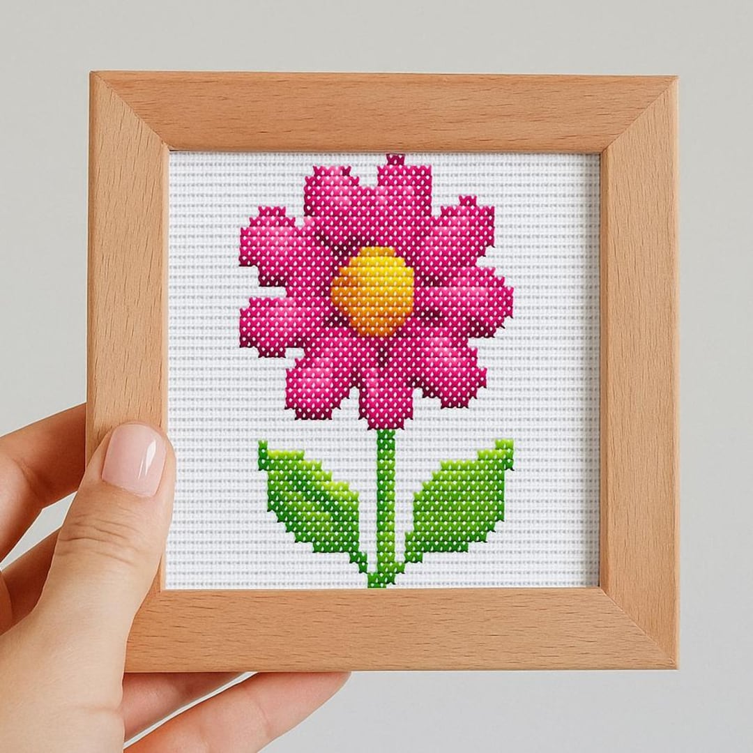 Mini Flower Daisy (pink) Cross Stitch Pattern: Floral Hand Embroidery ...