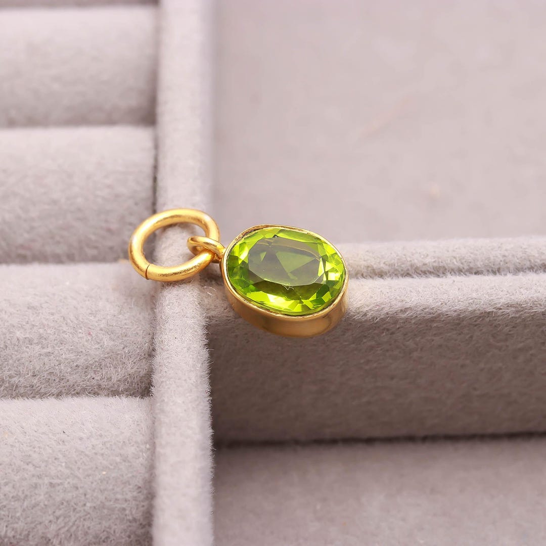 14k Gold Oval Peridot Charm Pendant, Boho Dainty Jewelry, Handmade ...
