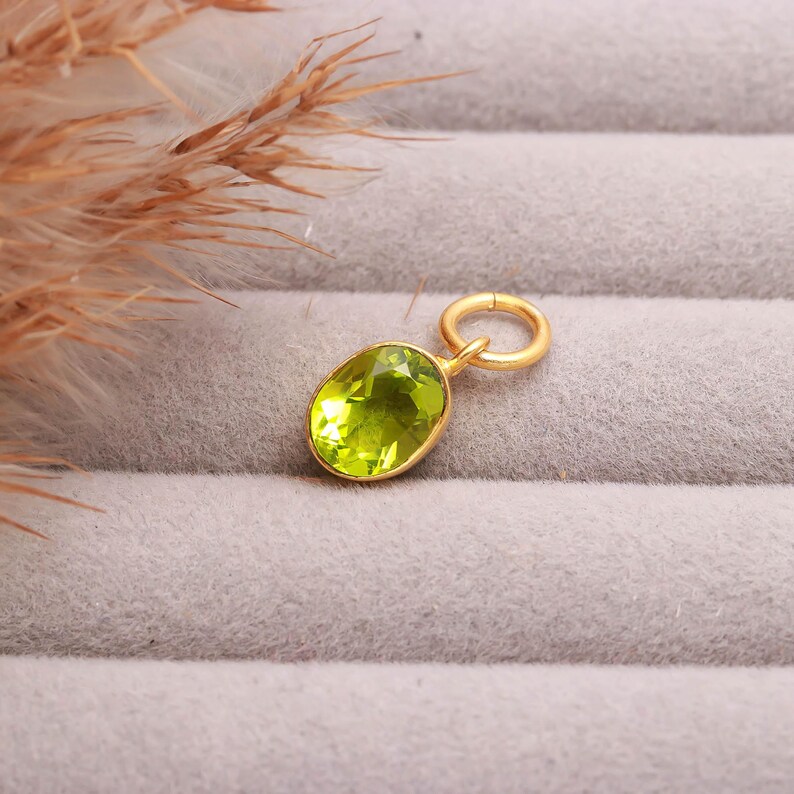 14k Gold Oval Peridot Charm Pendant, Boho Dainty Jewelry, Handmade ...