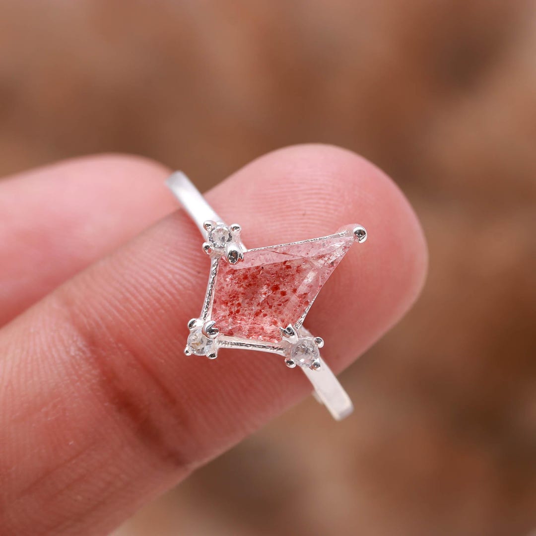 100% Natural Rad Strawberry Kite Shape Ring, 925 Sterling Silver ...