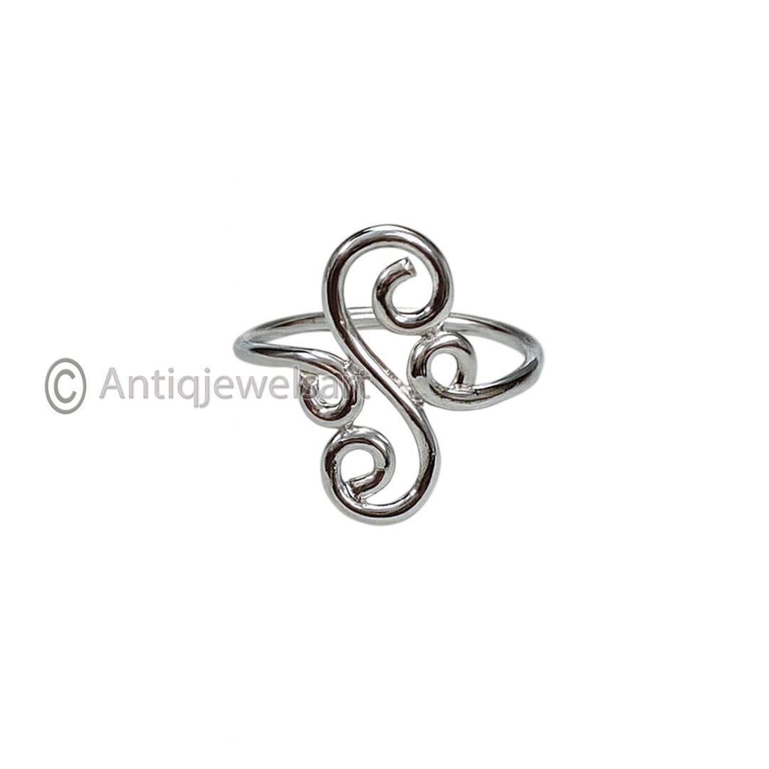 Double Swirly Spiral Ring, Handmade 925 Sterling Silver Geometric ...
