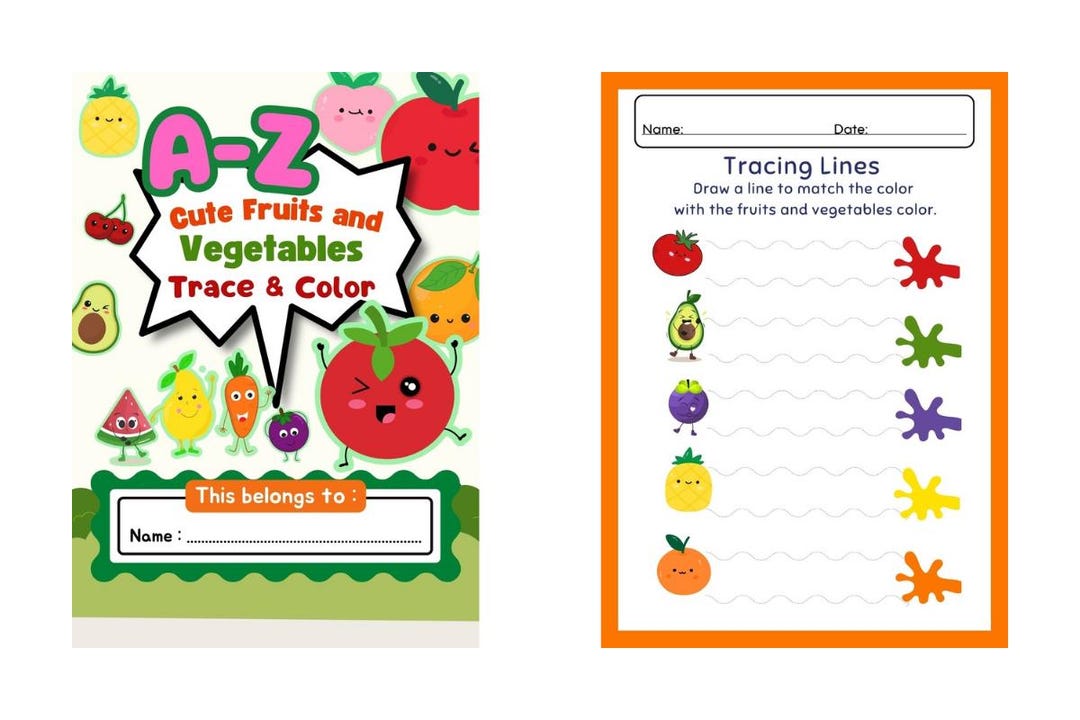 A–Z Cute Fruits & Vegetables: Trace and Color - Etsy Australia