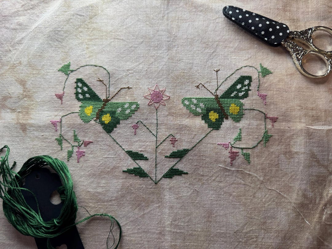 Butterfly Duo Cross Stitch Chart: Vintage-inspired Floral PDF (digital ...