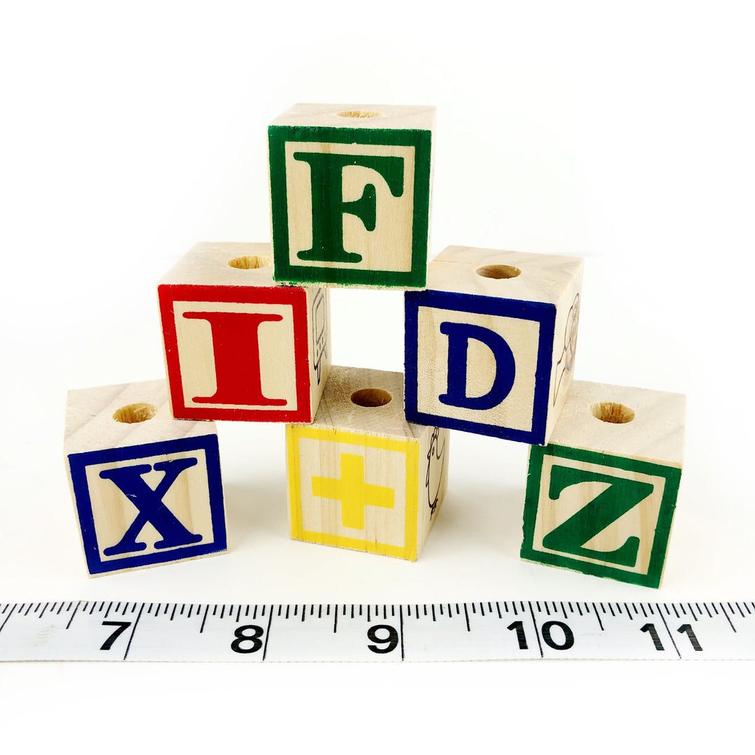1-1/8" Wooden Drilled ABC Blocks - 54 Qty - Parrot Toys and Bird Toy ...