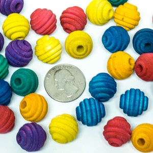 25 Pack - 5/8" (16mm) Round Beehive Wood Beads for Bird Toys, Guinea ...