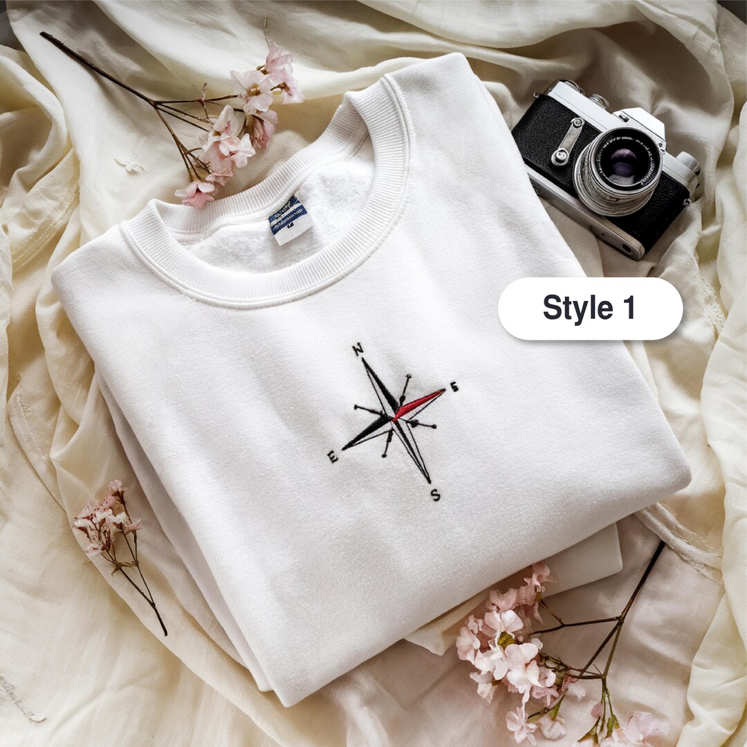 Minimalist Compass Embroidered Hoodie, Adventure Navigator Sweatshirt ...