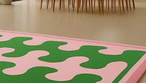 Pink and Green Abstract Wool Rug, Handmade Geometric Carpet - Etsy