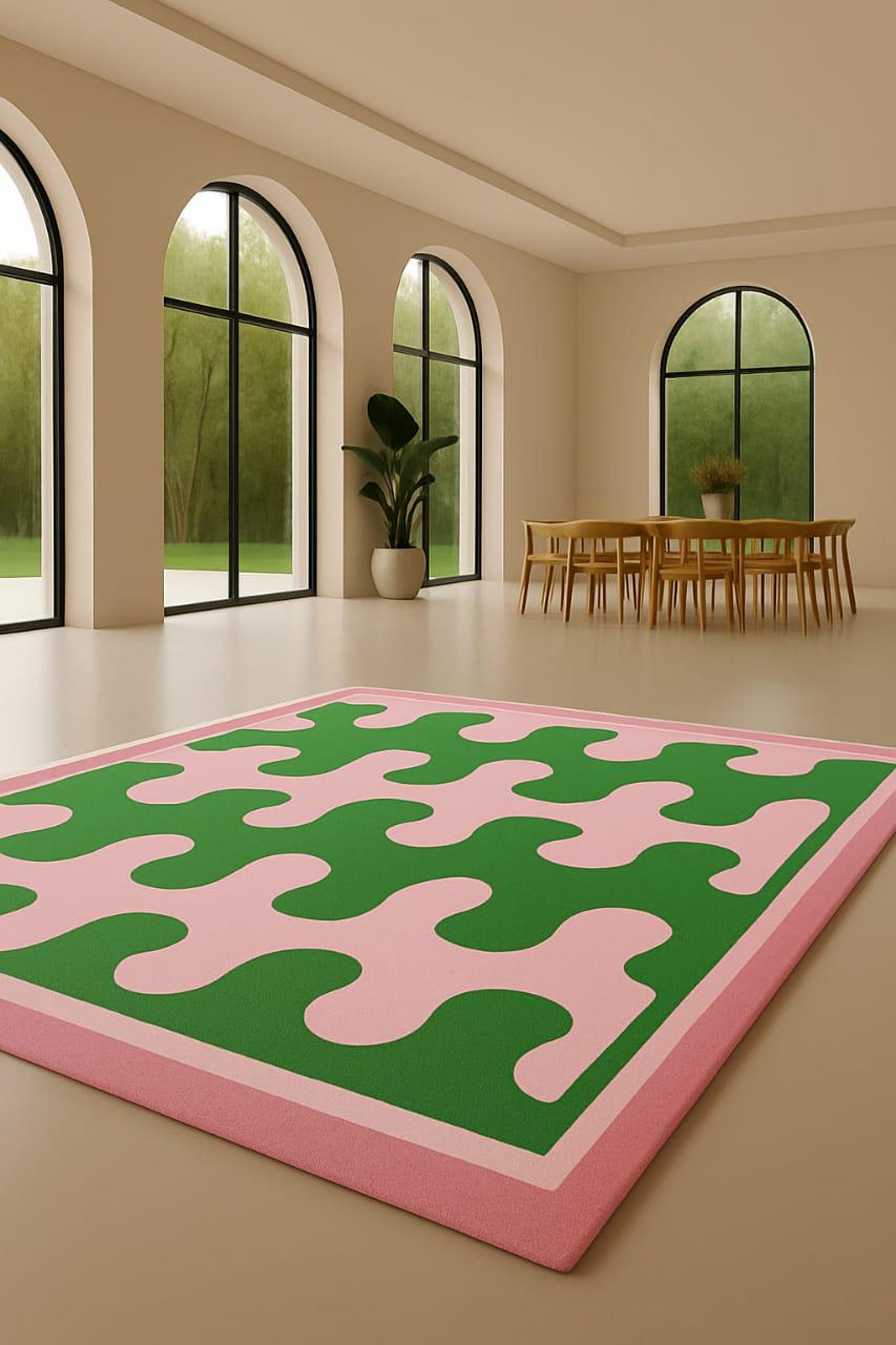 Pink and Green Abstract Wool Rug, Handmade Geometric Carpet - Etsy