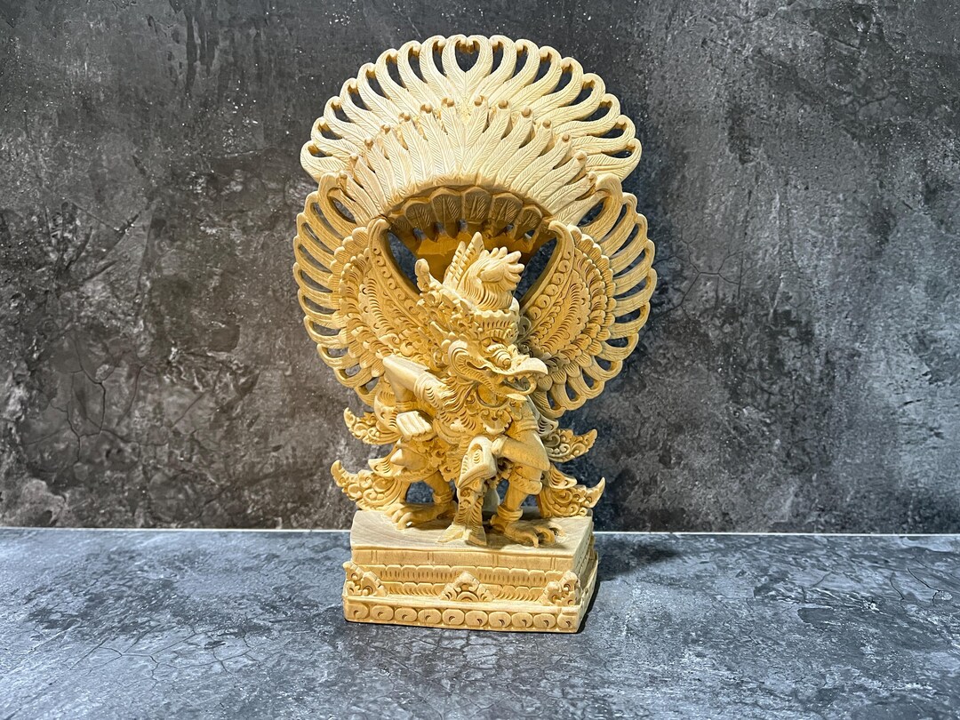 Hand Carved Garuda Wood Statue: Balinese Sculpture, Home Decor (25cm ...