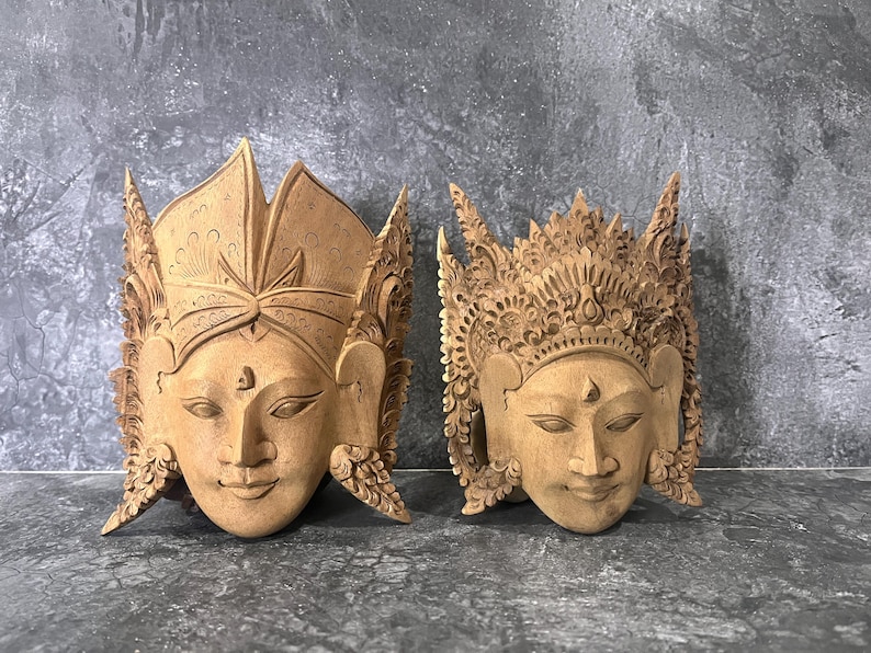 Rama & Sita natuurlijk masker muurdecoratie - houten beeld Bali ...