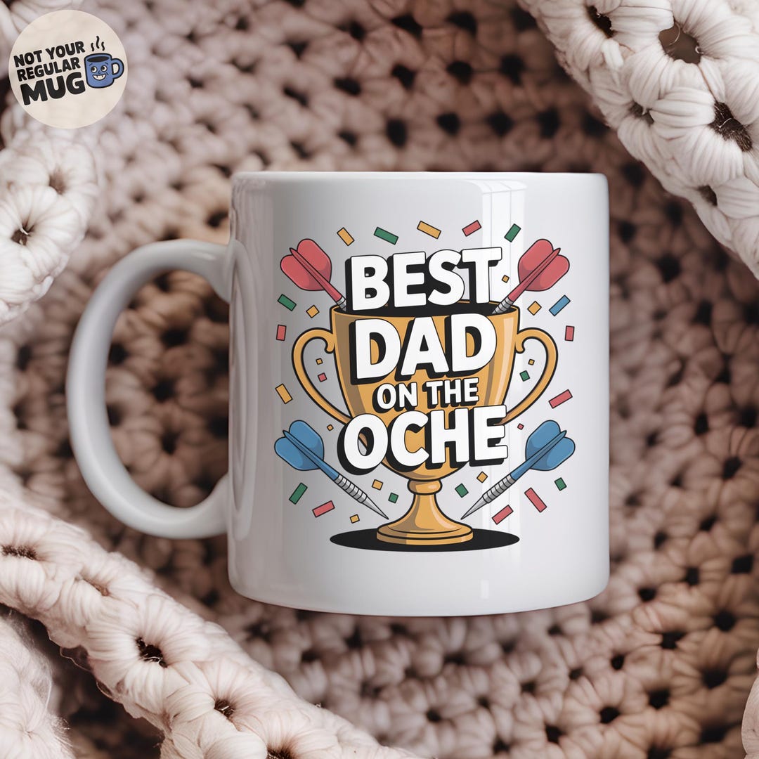 Darts Mug, Best Dad on the Oche, Funny Dartboard Trophy Confetti Design ...