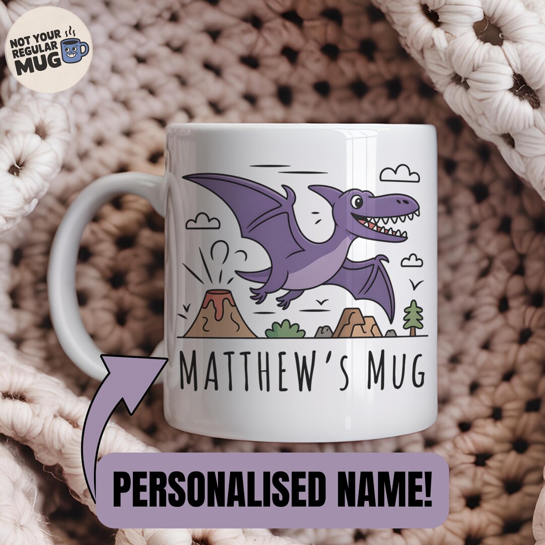 Custom Pterodactyl Mug, Dinosaur Mug for Boys, Personalised Dino Gift ...