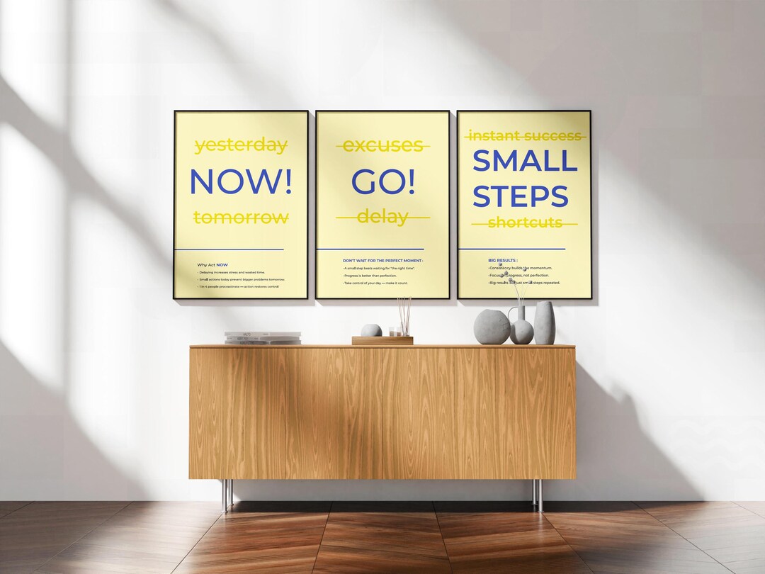 Set of 3 Motivational Wall Art Bundle, Now Go Small Steps Posters ...