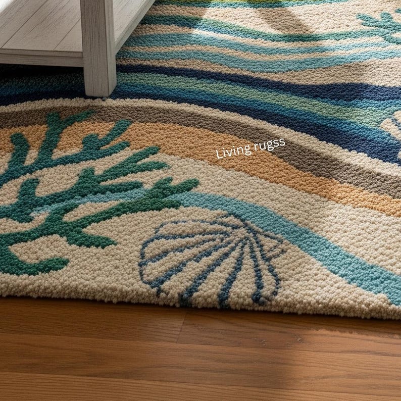 Coastal Living Rug | Ocean Waves Coral Reef Area Rug | Seashell & Beach ...