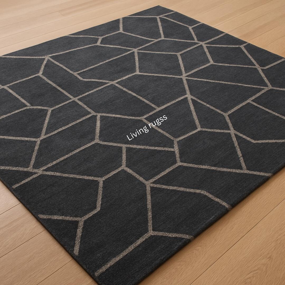 Dark Grey Geometric Patterned Hand-tufted Wool Rug | Modern Abstract ...
