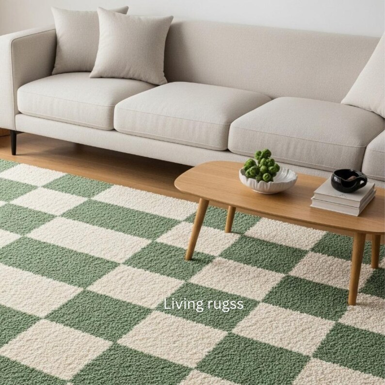 Green and White Checkerboard Area Rug | Modern Checker Rug | Aesthetic ...