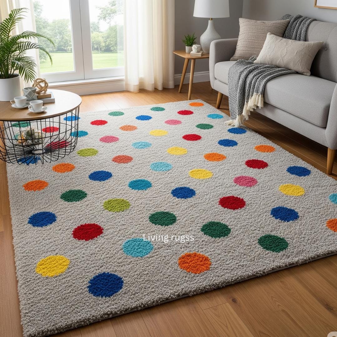 Handmade Polka Dot Rug, Colorful Nursery Decor, Living Room Area Rug ...