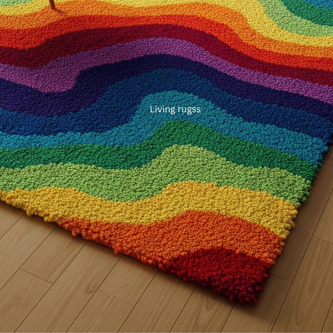 Vibrant Rainbow Area Rug | Colorful Wavy Stripe Living Room Decor ...