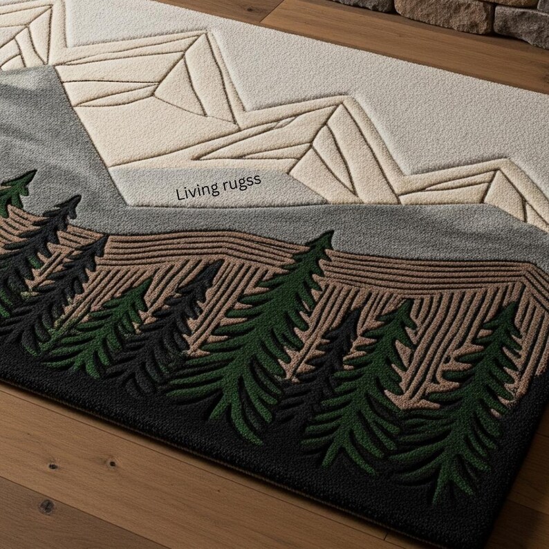 Mountain and Forest Area Rug | Cabin Decor | Nature Themed Rug | Lodge ...