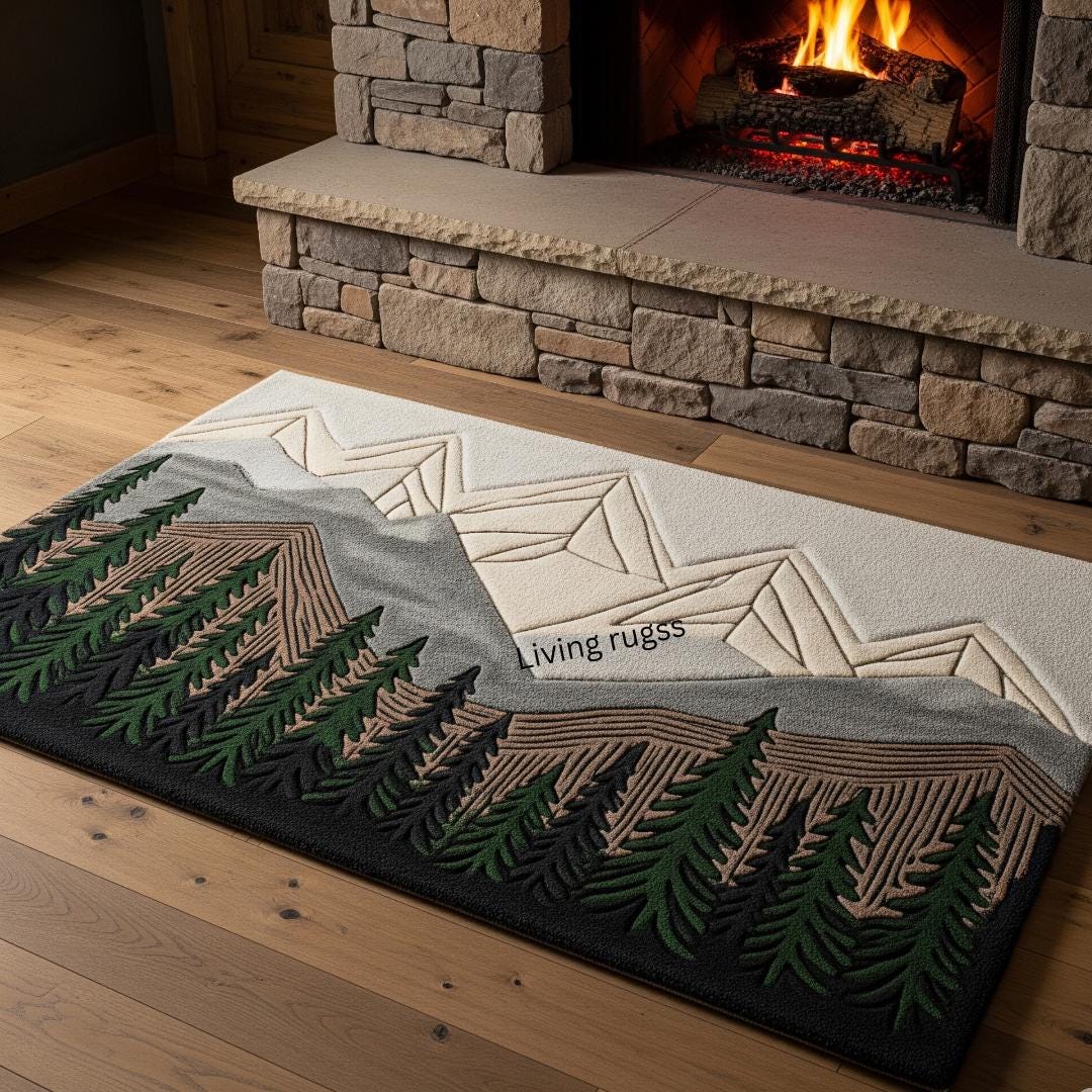 Mountain and Forest Area Rug | Cabin Decor | Nature Themed Rug | Lodge ...