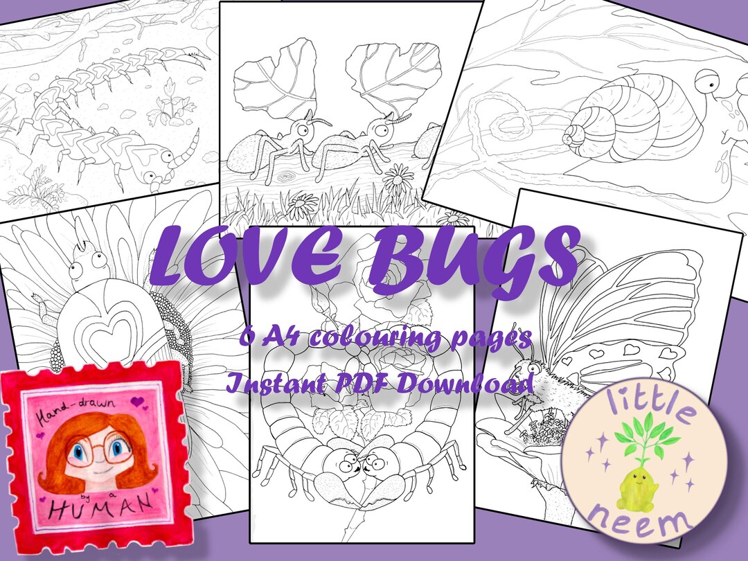 Love Bugs-printable Colouring/coloring Pages, Adults & Kids, PDF ...