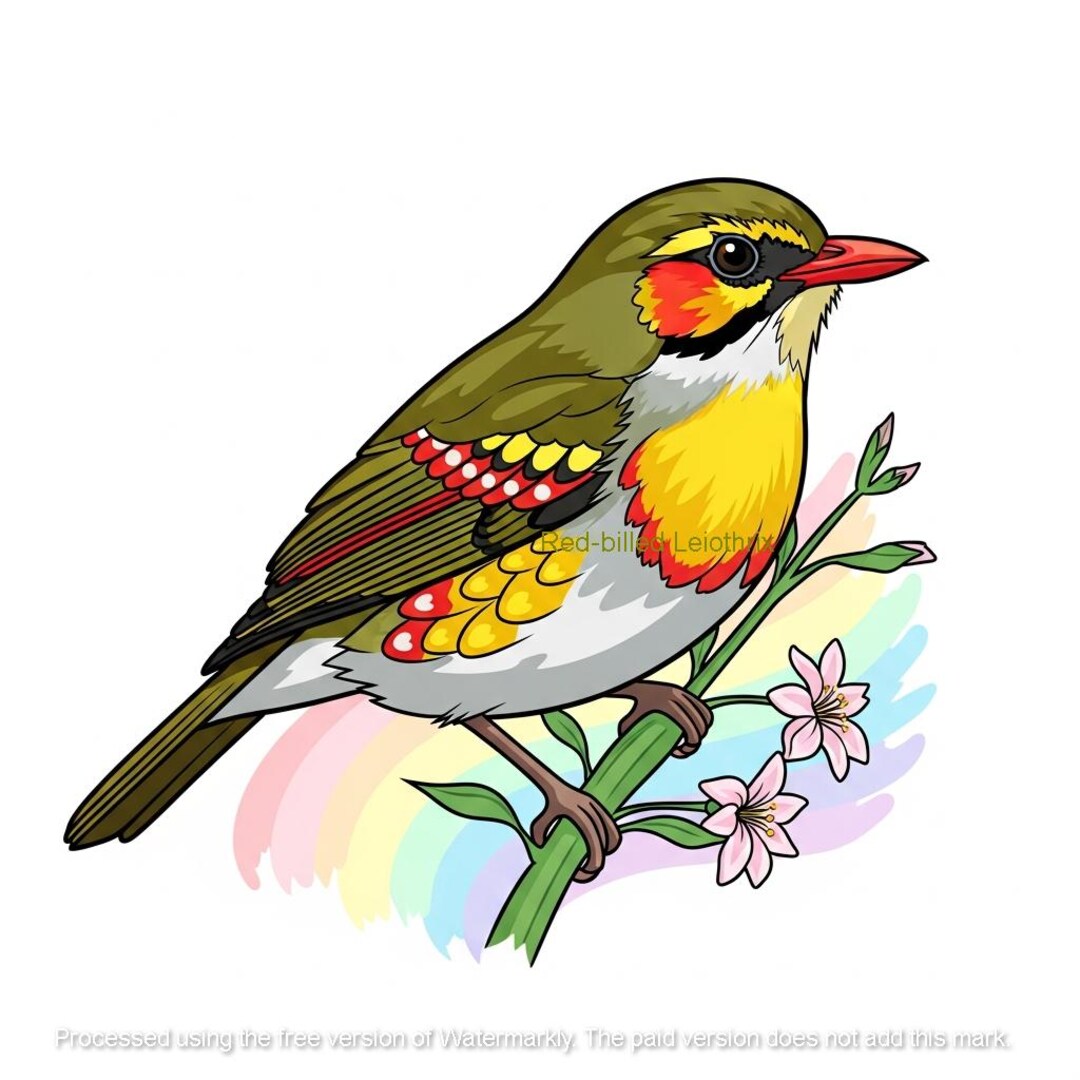 Red-billed Leiothrix Clipart PNG | Colorful Songbird Digital Download ...