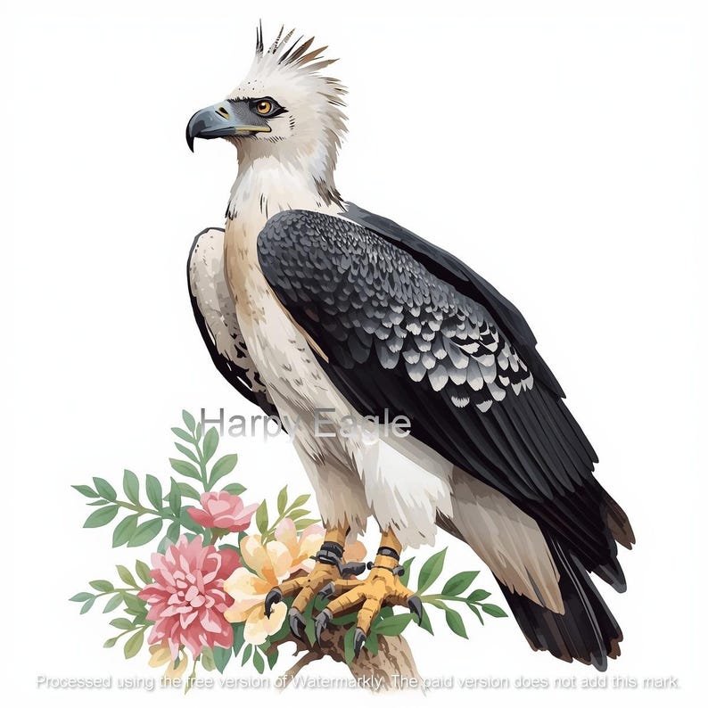 Harpy Eagle Clipart PNG | Majestic Raptor Illustration (digital ...