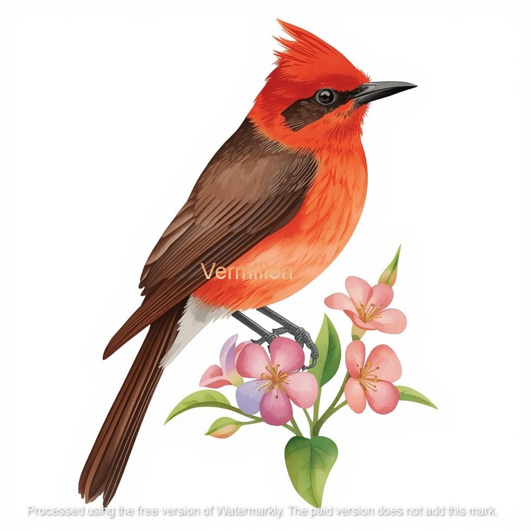 Vermilion Flycatcher Clipart | Red Songbird PNG | Tropical Bird ...