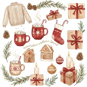Watercolor Christmas Clipart Set: Hygge Holiday PNG Bundle (digital ...