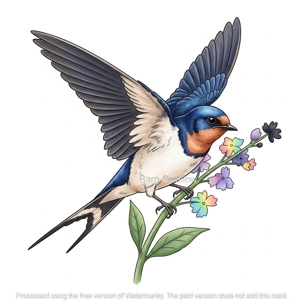 Barn Swallow Clipart PNG | Flying Bird Illustration | Rustic Wildlife ...