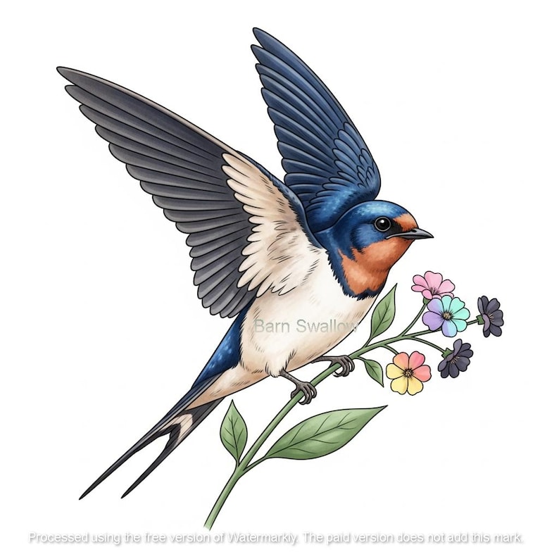 Barn Swallow Clipart PNG | Flying Bird Illustration | Rustic Wildlife ...